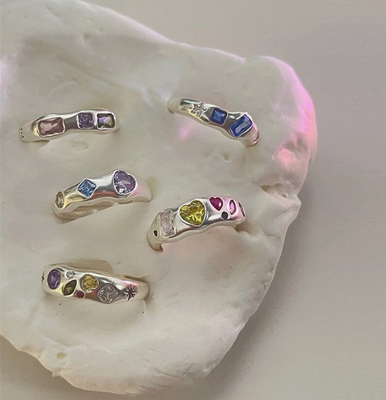 Cyber Y2k Futuristic Crystal Rings Acubi Jewelry Grunge - Etsy