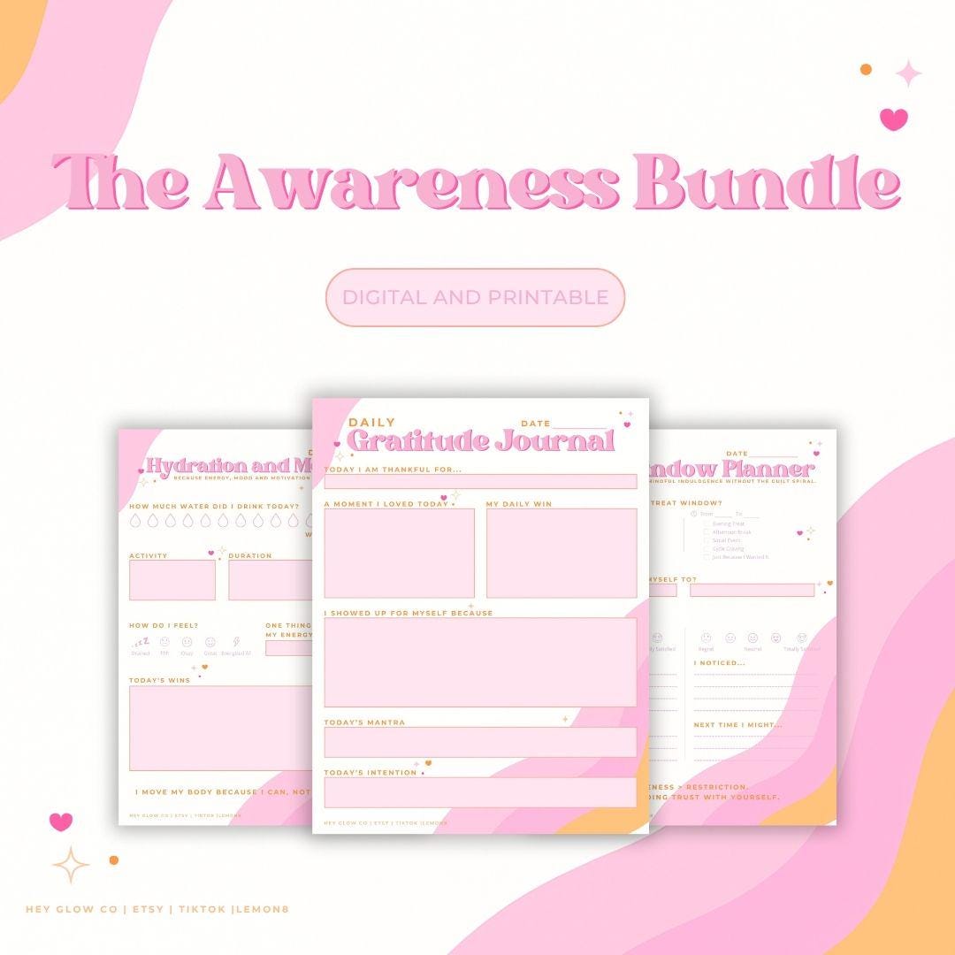 The Awareness Bundle – Printable Self-care Trackers | Gratitude Journal ...