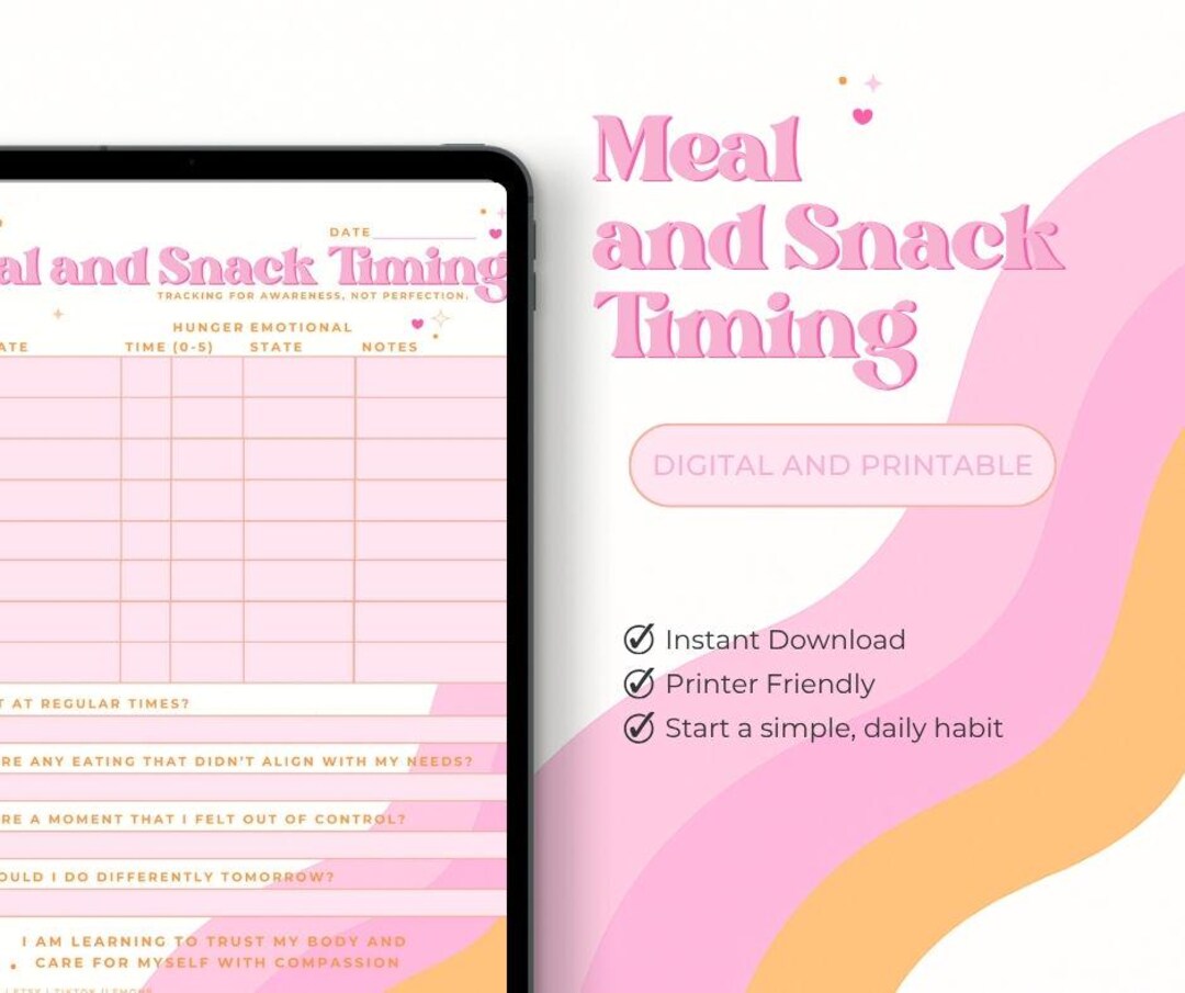 Meal and Snack Timing Tracker – Printable Food Journal for Hunger Cues ...