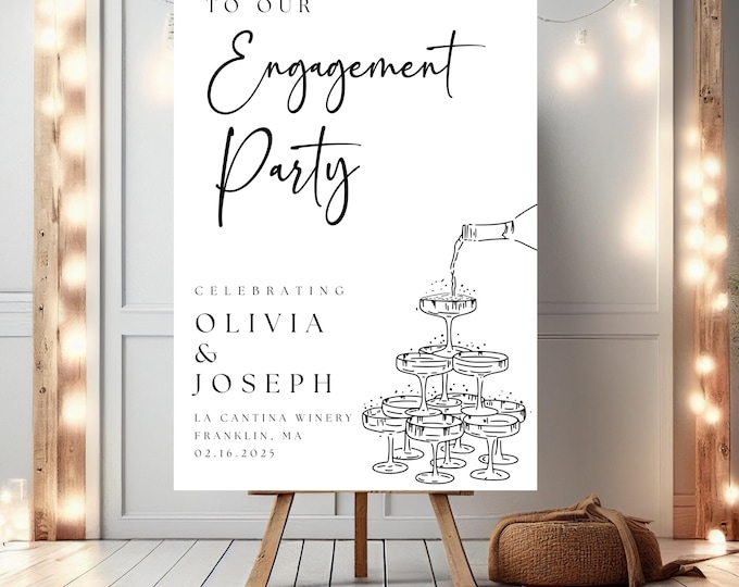 Engagement Party Welcome Sign Template Hand Drawn Scribble Illustration ...