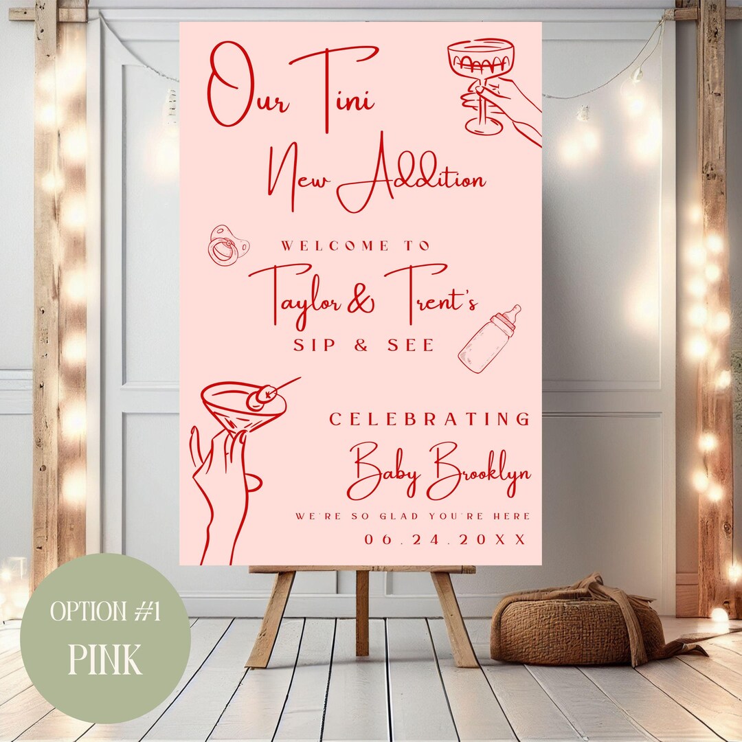 Our Tini New Addition Welcome Sign Sip & See Party Sign Pink Baby Girl ...