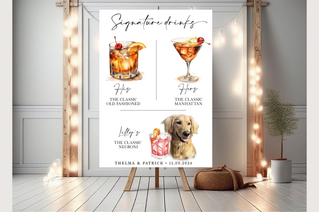 Personalized Signature Cocktail Menu With Pet Custom Signs for Weddings ...