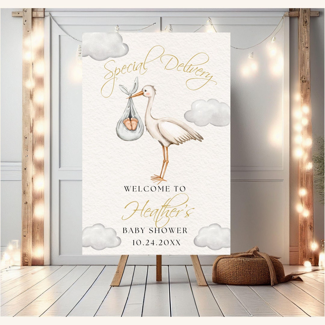 Stork Baby Shower Welcome Sign Stork Theme Custom Baby Shower Welcome ...