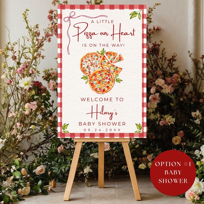 Pizza Our Heart Baby Shower Welcome Sign Custom Baby Shower Gender ...