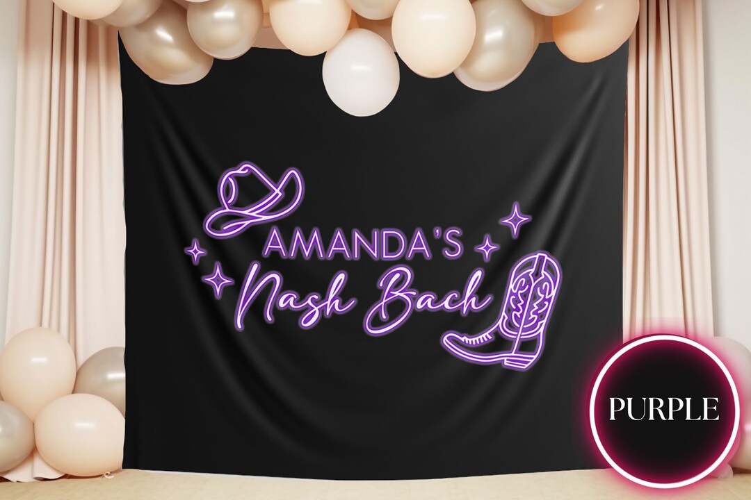 Nash Bach Bachelorette Party Neon Style Font Custom Backdrop ...