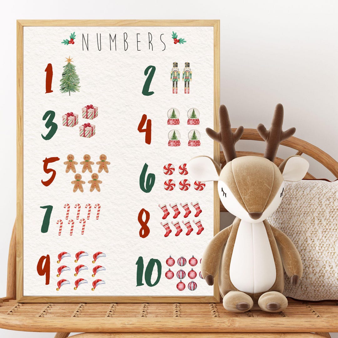 Christmas Educational Number Print Playroom Poster Cute Nursery Decor ...