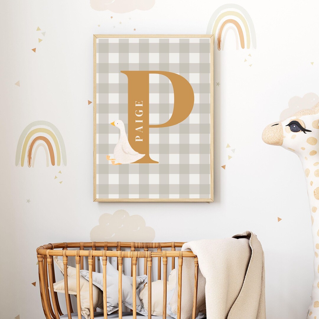 Personalized Nursery Print Monogram Gingham Nursery Wall Art Custom ...