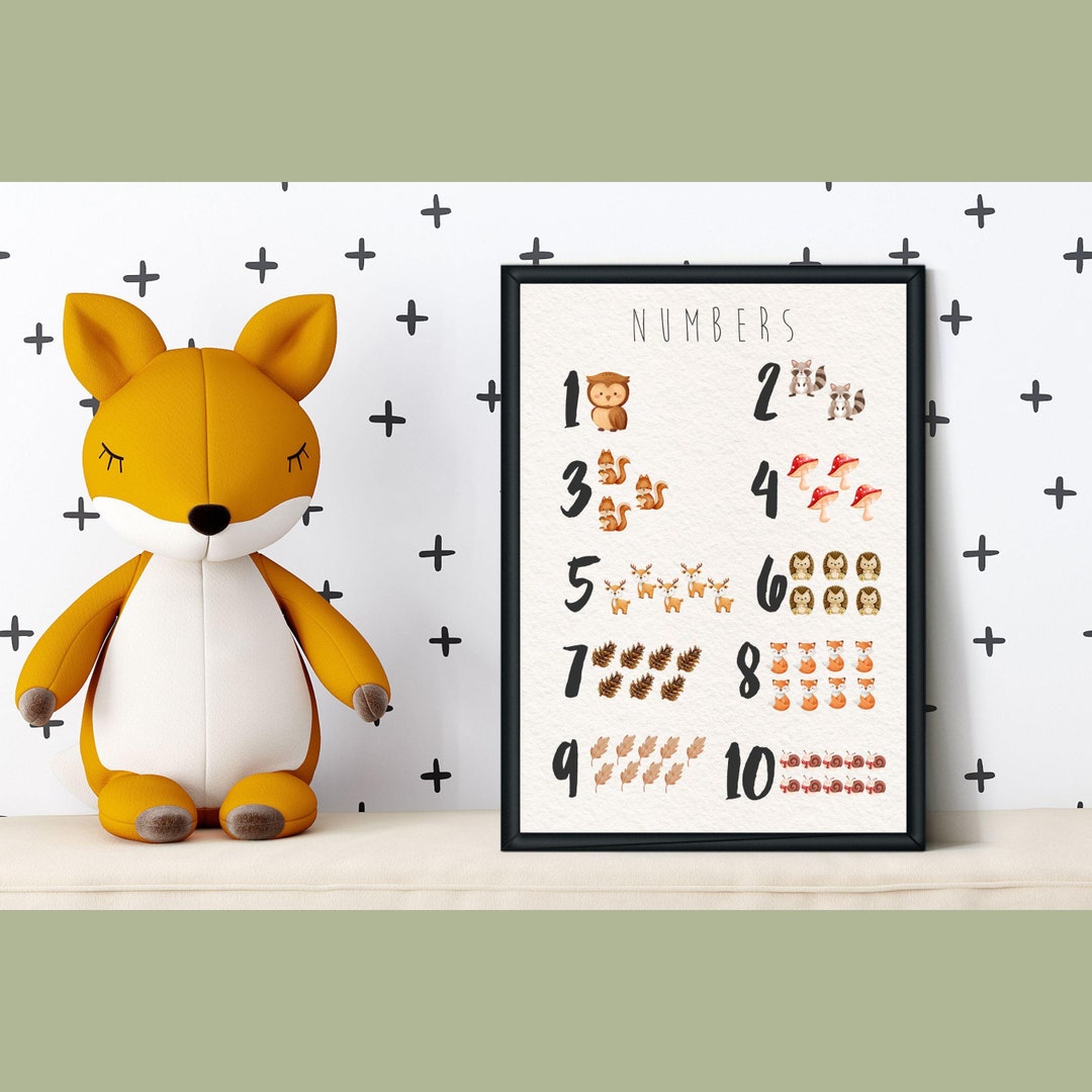 Educational Animal Number Print Playroom Poster Cute Nursery Decor ...
