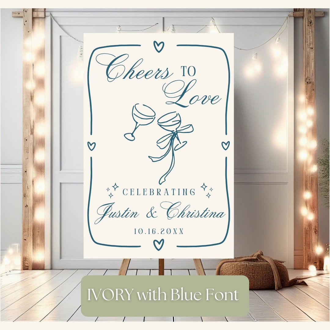 Cheers to Love Wedding Welcome Sign Custom Wavy Lines Wedding Sign ...