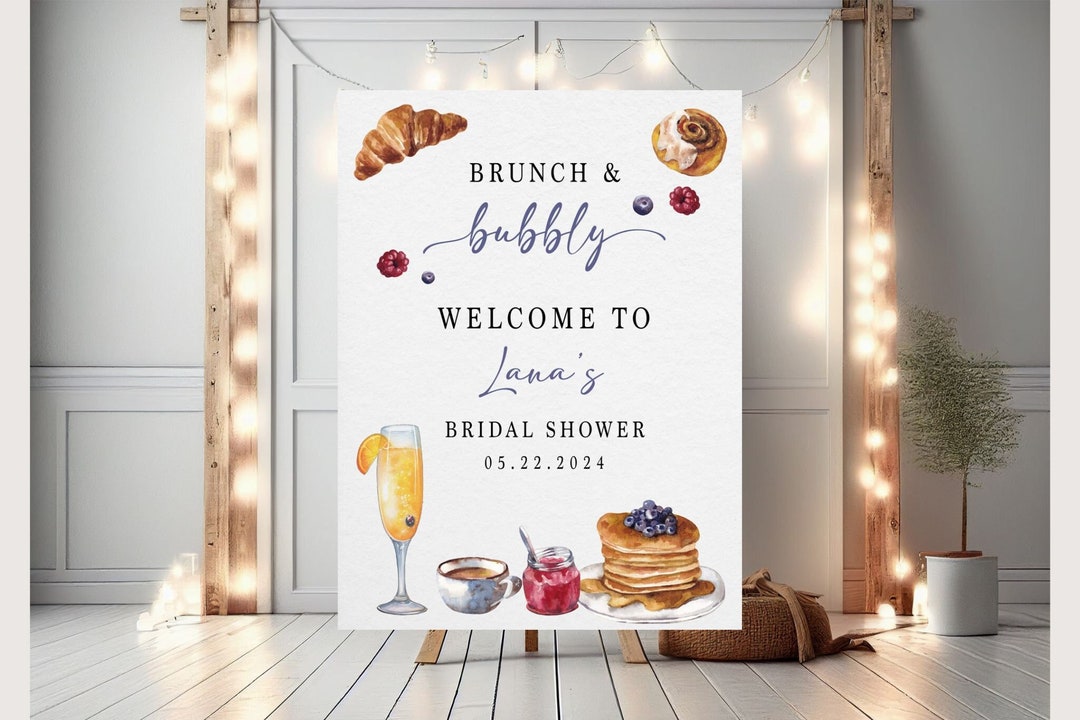 Personalized Bridal Shower Brunch and Bubbly Welcome Sign Custom Bridal ...
