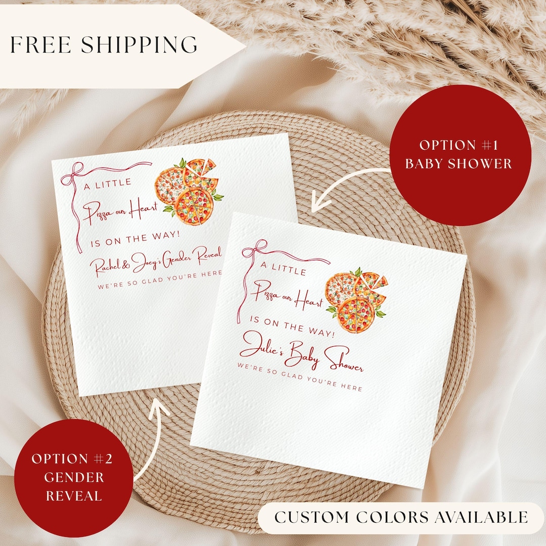 Pizza Our Heart Baby Shower Custom Napkins Personalized Gender Reveal ...