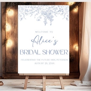 Bridal Shower Welcome Sign Blue Floral Minimalist Custom Bridal Shower ...