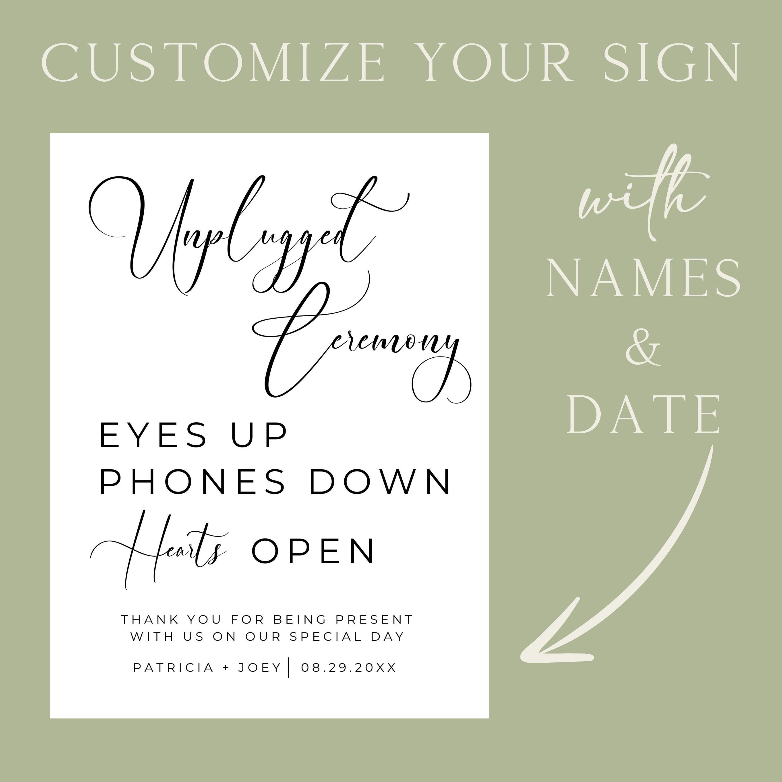 Wedding Unplugged Ceremony Sign Custom Wedding Ceremony Welcome Sign ...