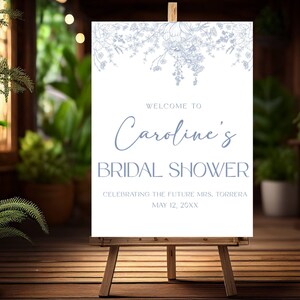 Bridal Shower Welcome Sign Blue Floral Minimalist Custom Bridal Shower ...