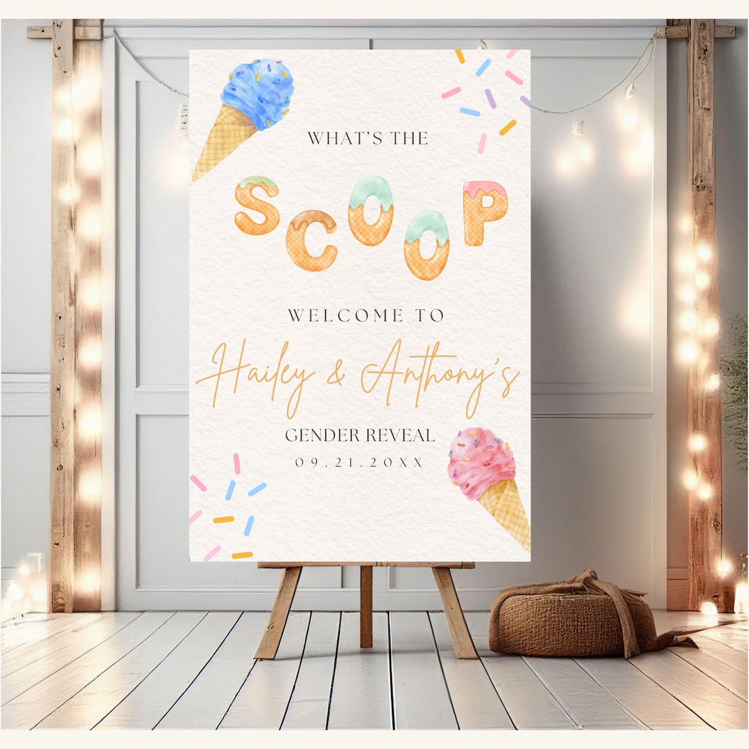 Whats the Scoop Gender Reveal Welcome Sign Gender Reveal Party Sign ...