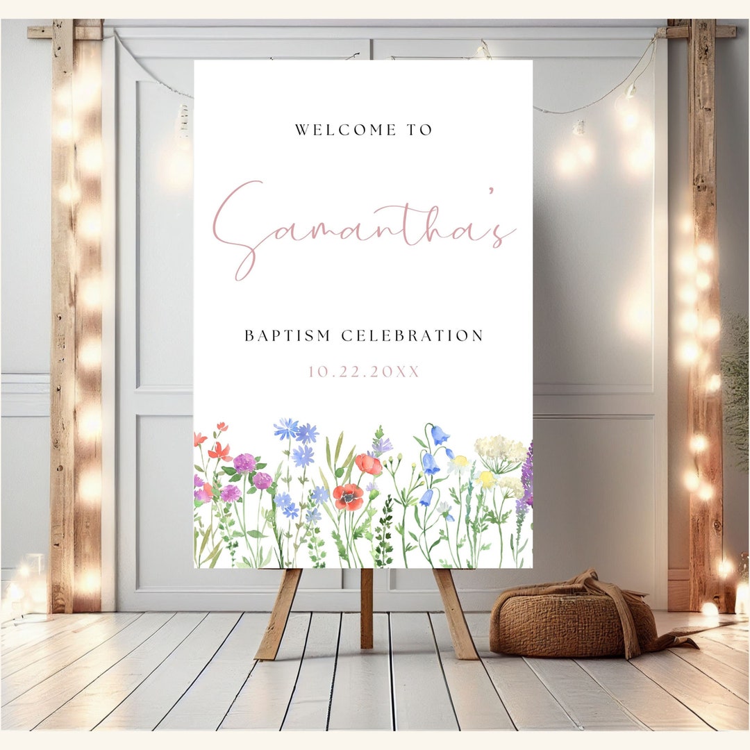 Floral Baptism Welcome Sign Custom Baptism Sign Personalized Girl ...