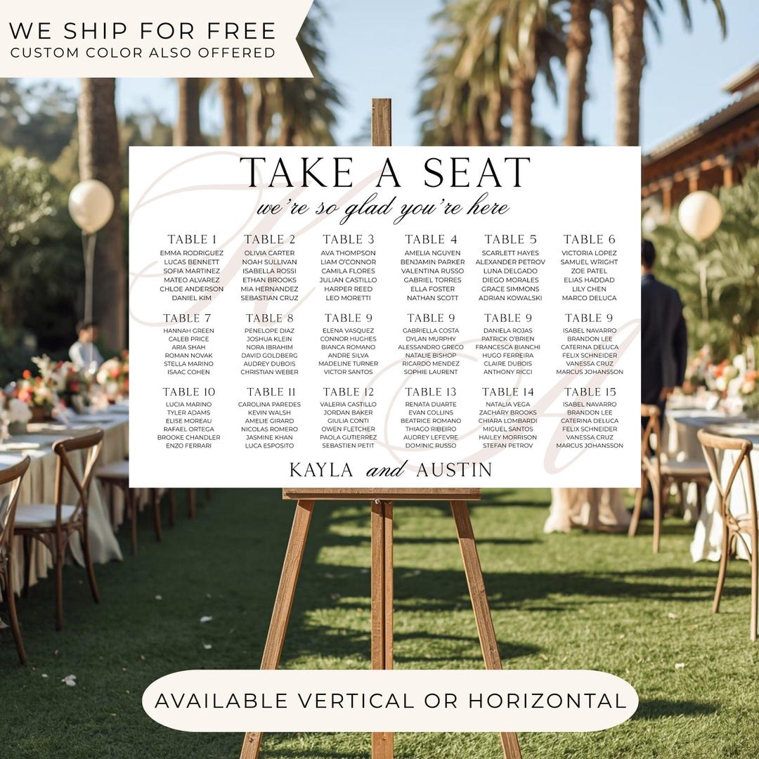 Elegant Initial Wedding Seating Chart Sign, Custom Monogram Seating ...