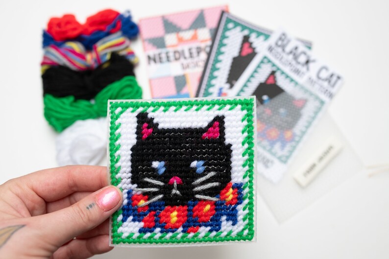 DIY Black Cat Needlepoint Starter Kit Project Beginner - Etsy