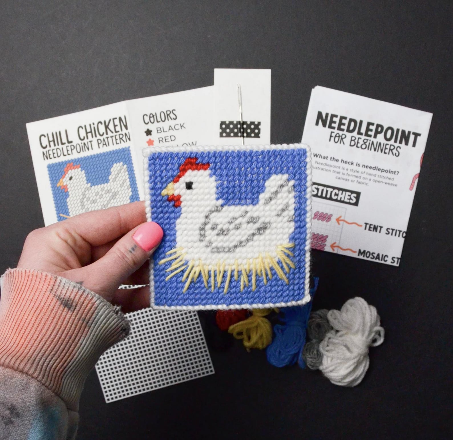 DIY Chill Chicken Needlepoint Starter Kit Project Beginner - Etsy