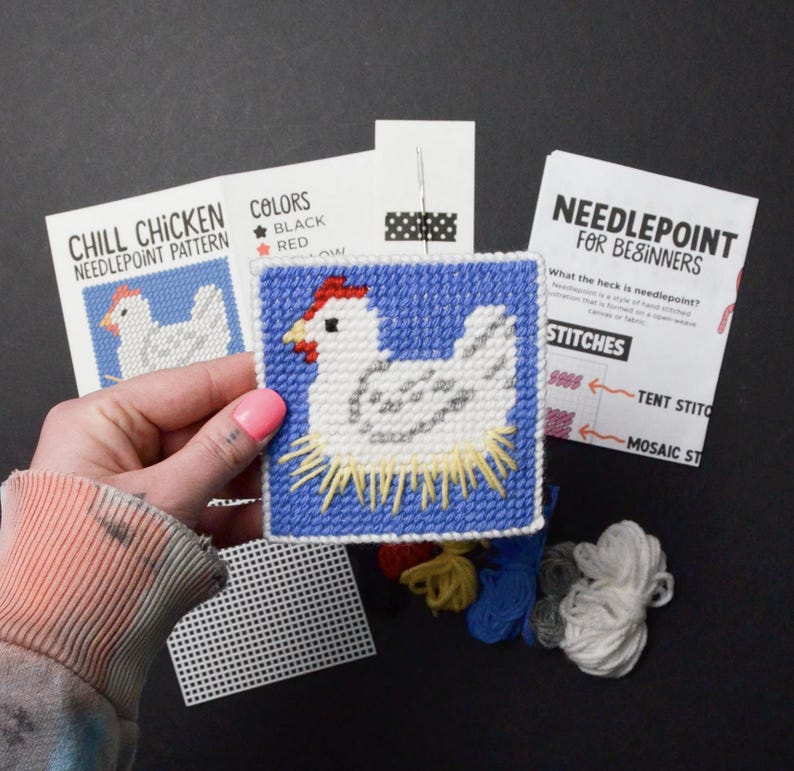 DIY Chill Chicken Needlepoint Starter Kit Project Beginner - Etsy