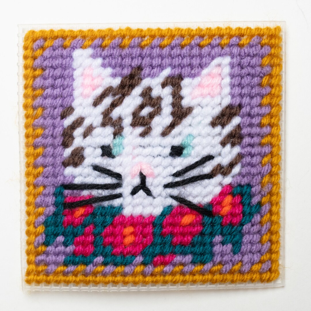 DIY White Cat Needlepoint Starter Kit Project Beginner - Etsy