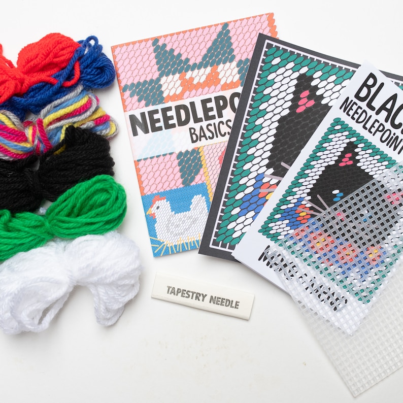 DIY Black Cat Needlepoint Starter Kit Project Beginner - Etsy