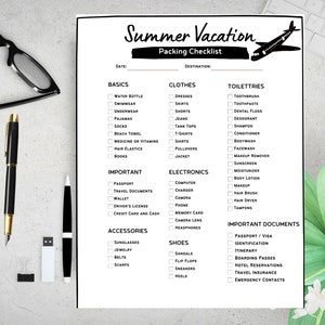 Travel Checklist, Digital Printable Travel Checklist, Travel Vacation ...