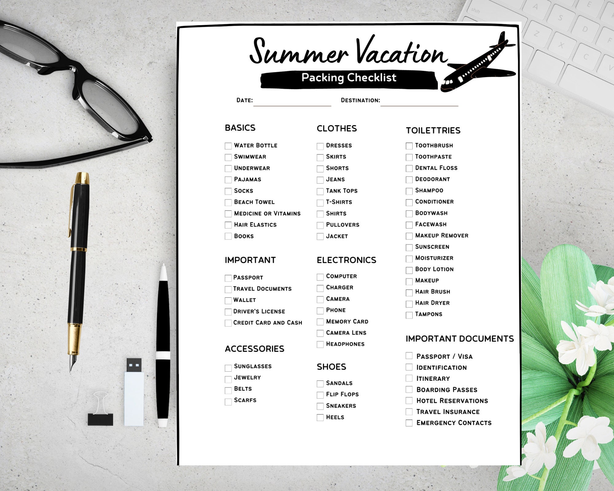 Travel Checklist, Digital Printable Travel Checklist, Travel Vacation ...