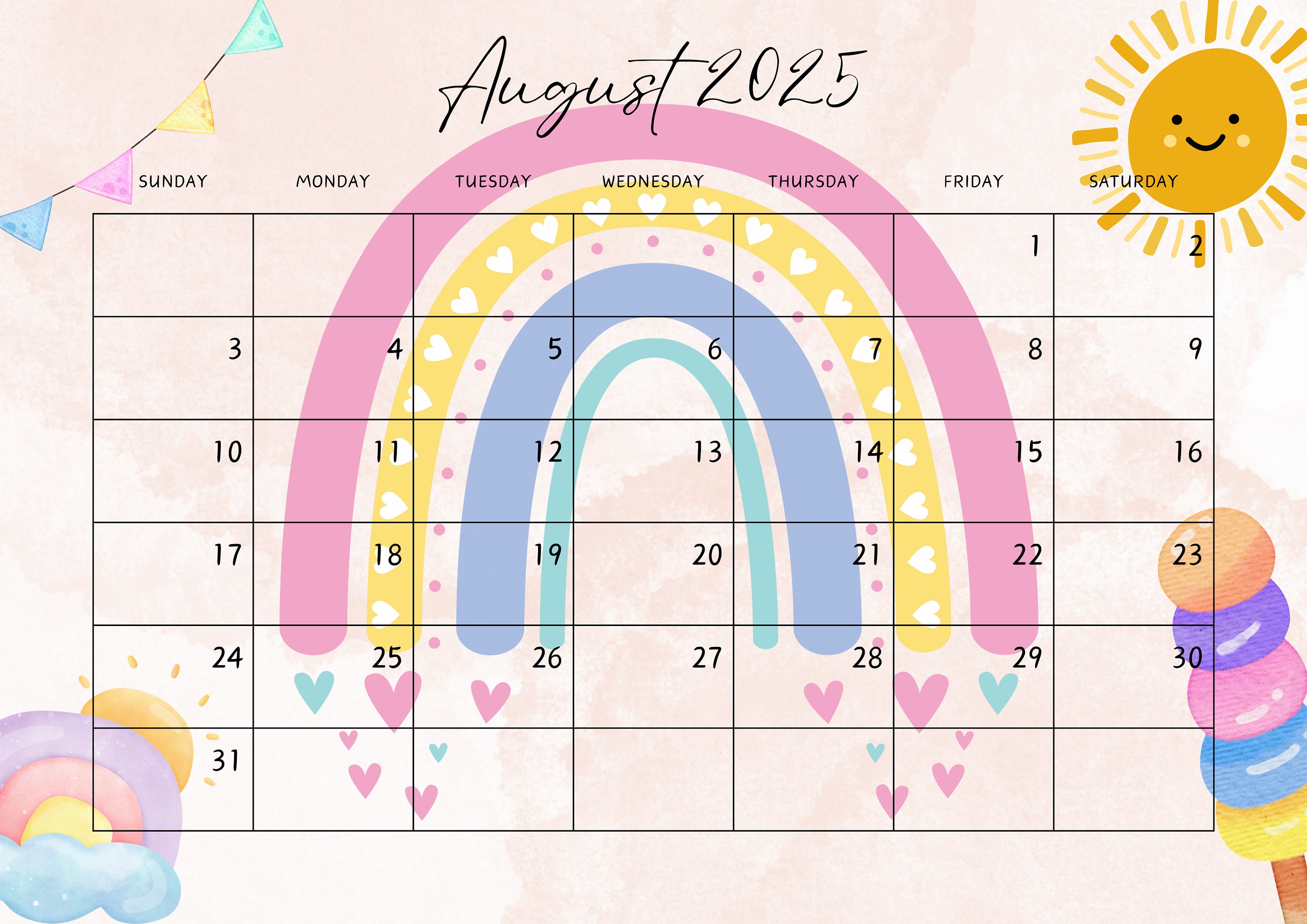 Planner Monthly 2025 Cute Rainbow - Etsy