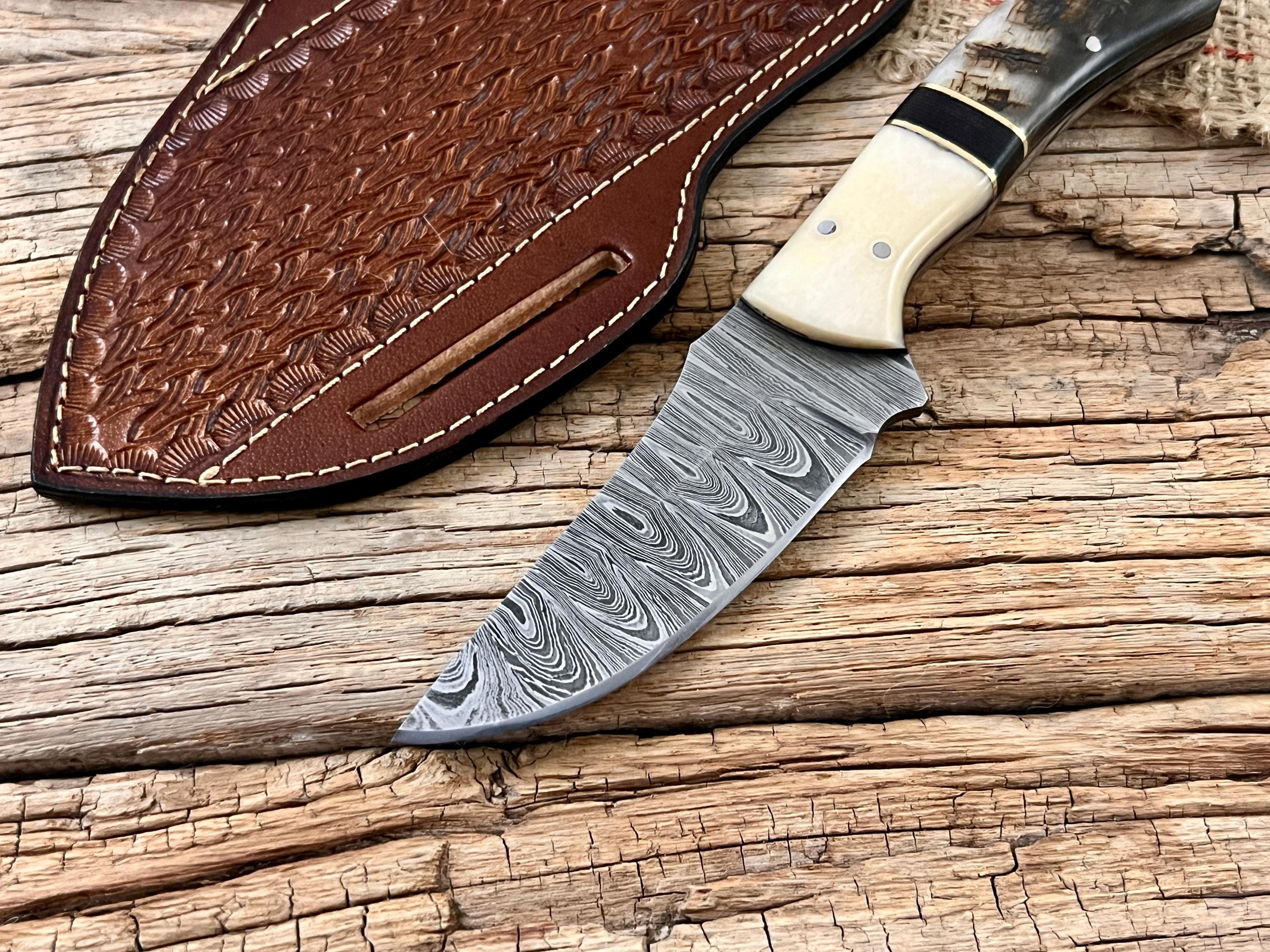 Damascus Fixed Blade Hunting Knife, Handmade Damascus Camping Knife ...