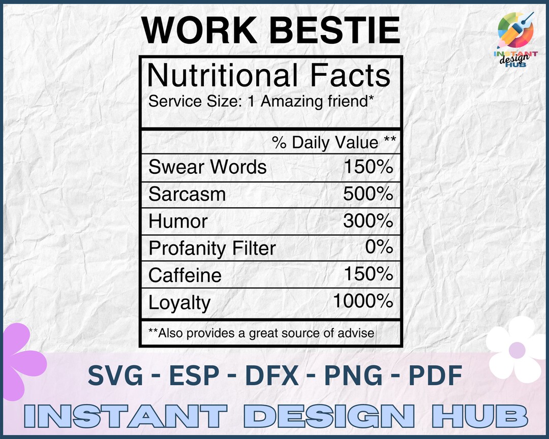 WORK BESTIE Nutritional Facts - SVG, Dxf, Eps, Png File, Cricut ...