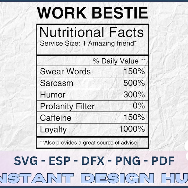 Work Bestie Nutrition Facts Svg - Etsy