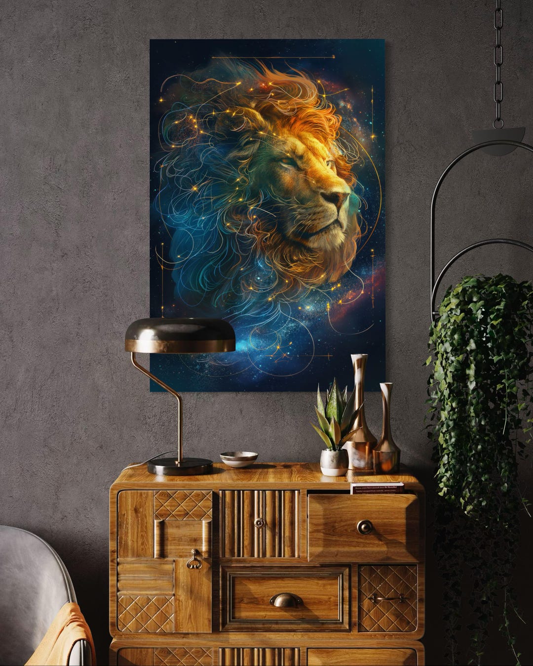 Leo Zodiac Wall Art 2:3 | Golden Cosmic Astrology Poster | Printable ...