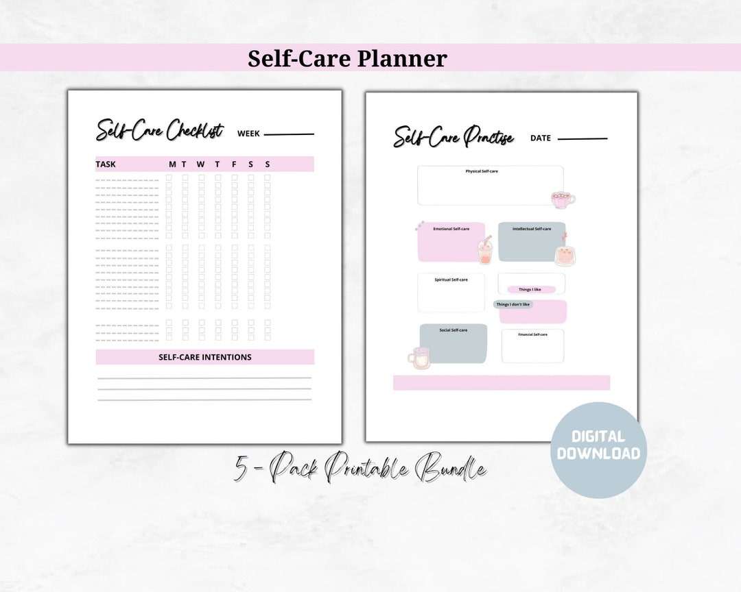 Self Care Planner Checklist for Wellness and Mental Health, Daily ...