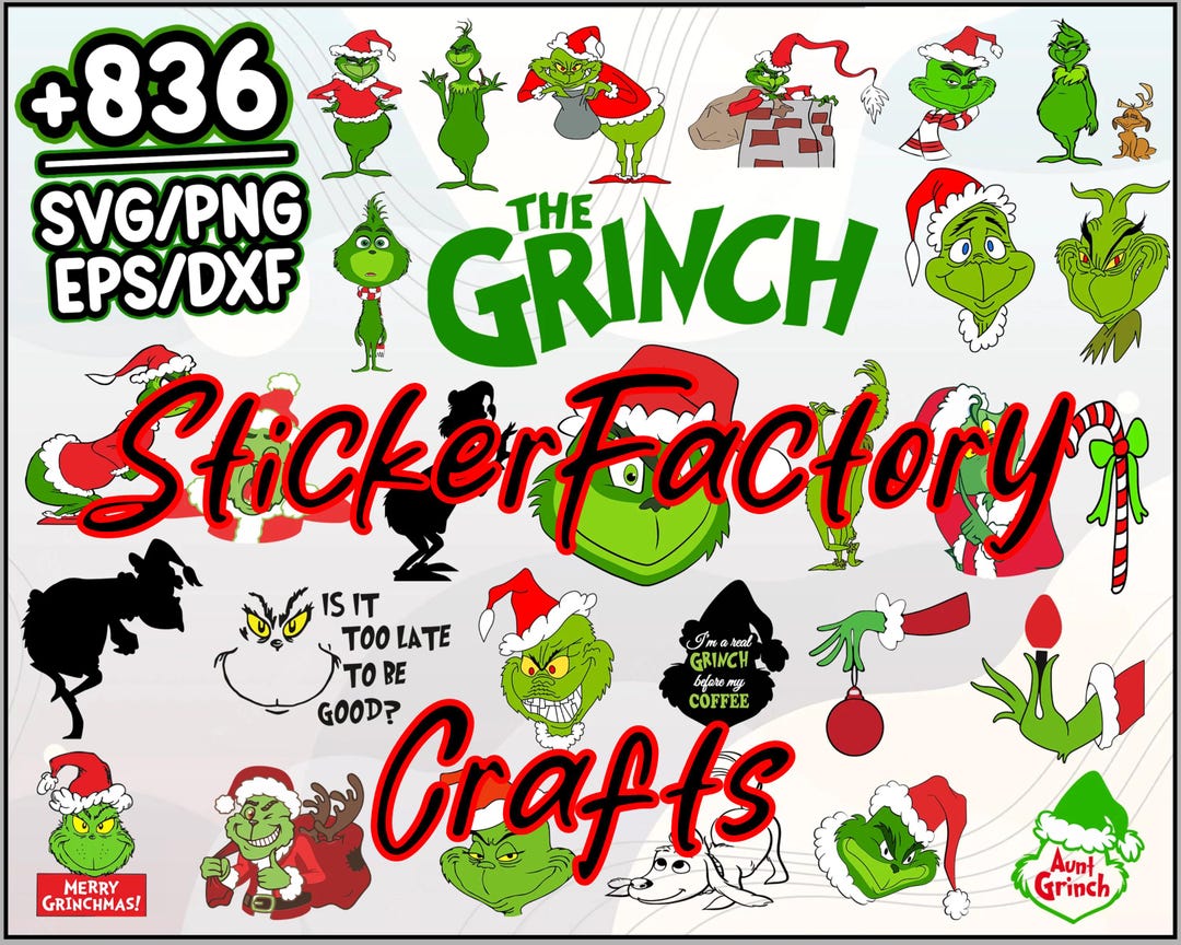 Grinch Bundle / 200+ Unique PNG/SVG/DXF + Grinched Font / Editable ...