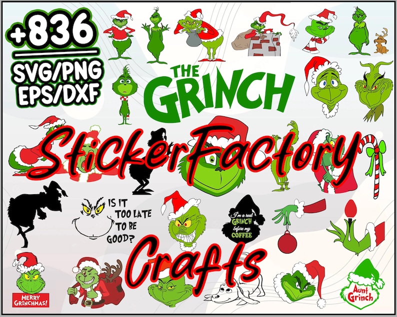 Grinch Bundle / 200+ Unique PNG/SVG/DXF + Grinched Font / Editable ...