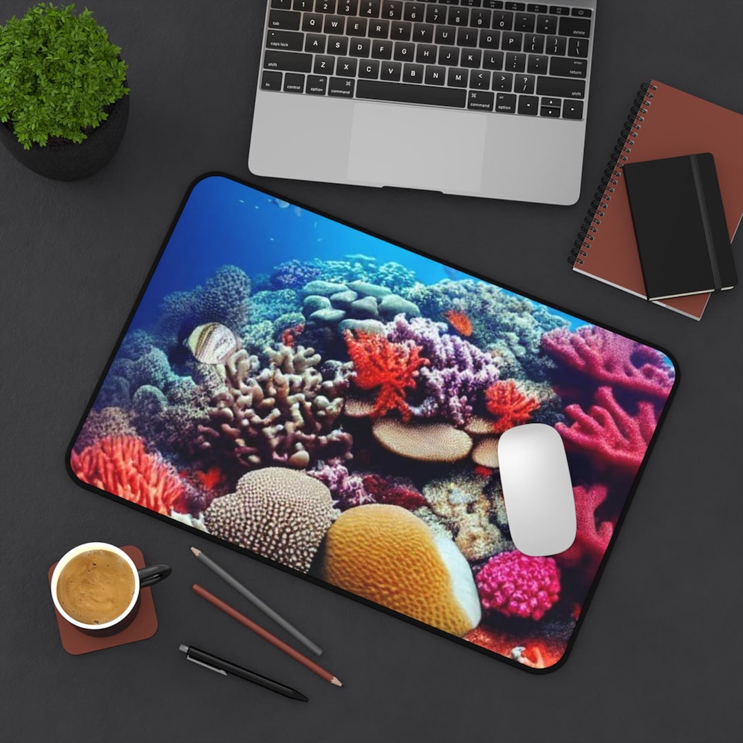 Vibrant Coral Reef Desk Mat , Dive Into a Stunning Underwater Ocean ...