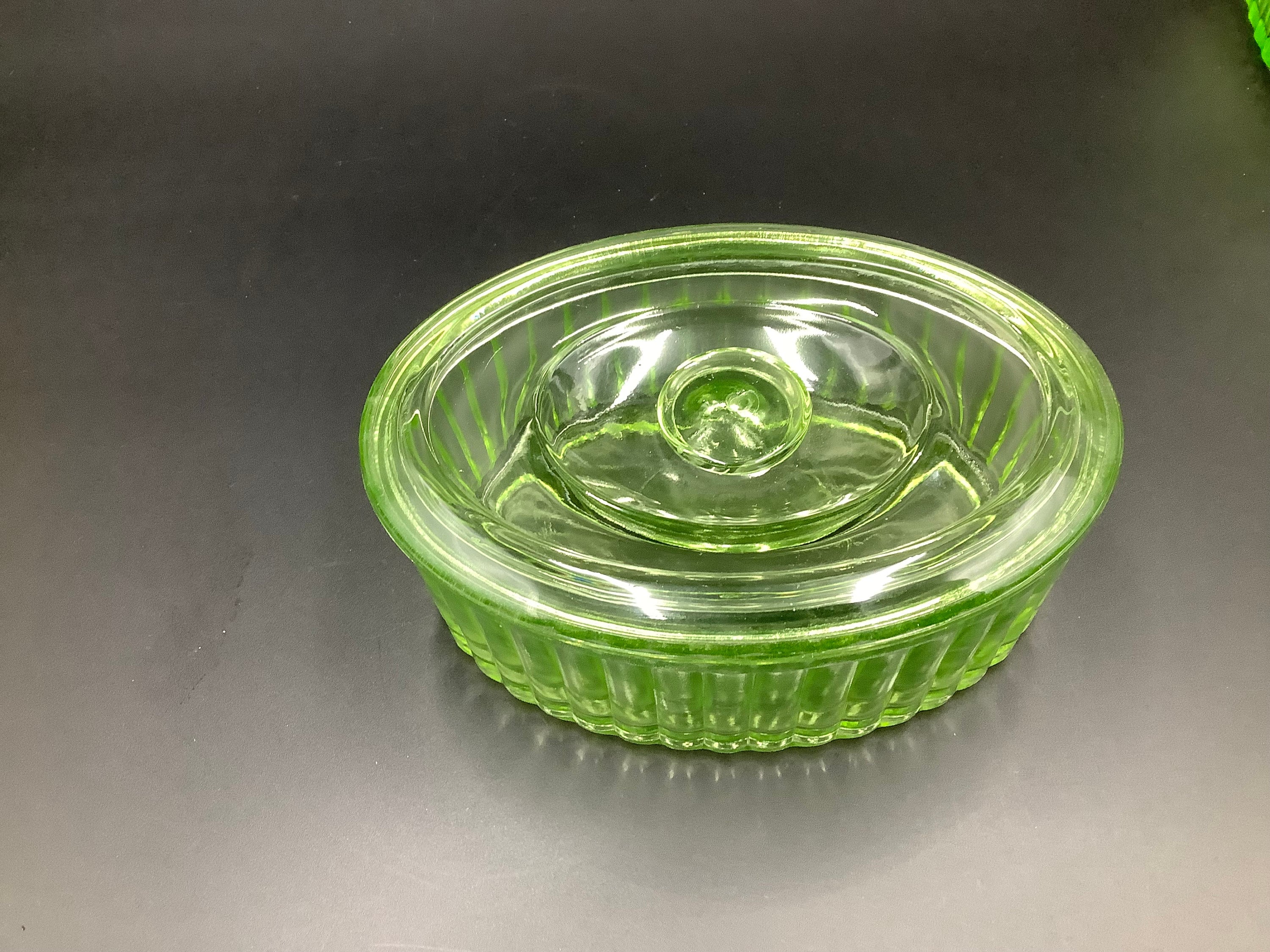 Vintage Anchor Hocking Green Depression Glass Oval Refrigerator Dish ...