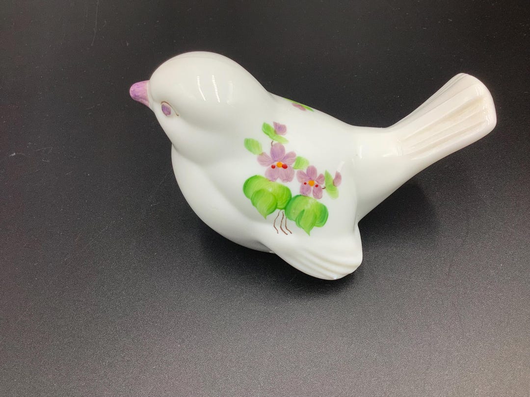 Vintage Fenton White Glass Bird With Hand Painted Violets - Etsy