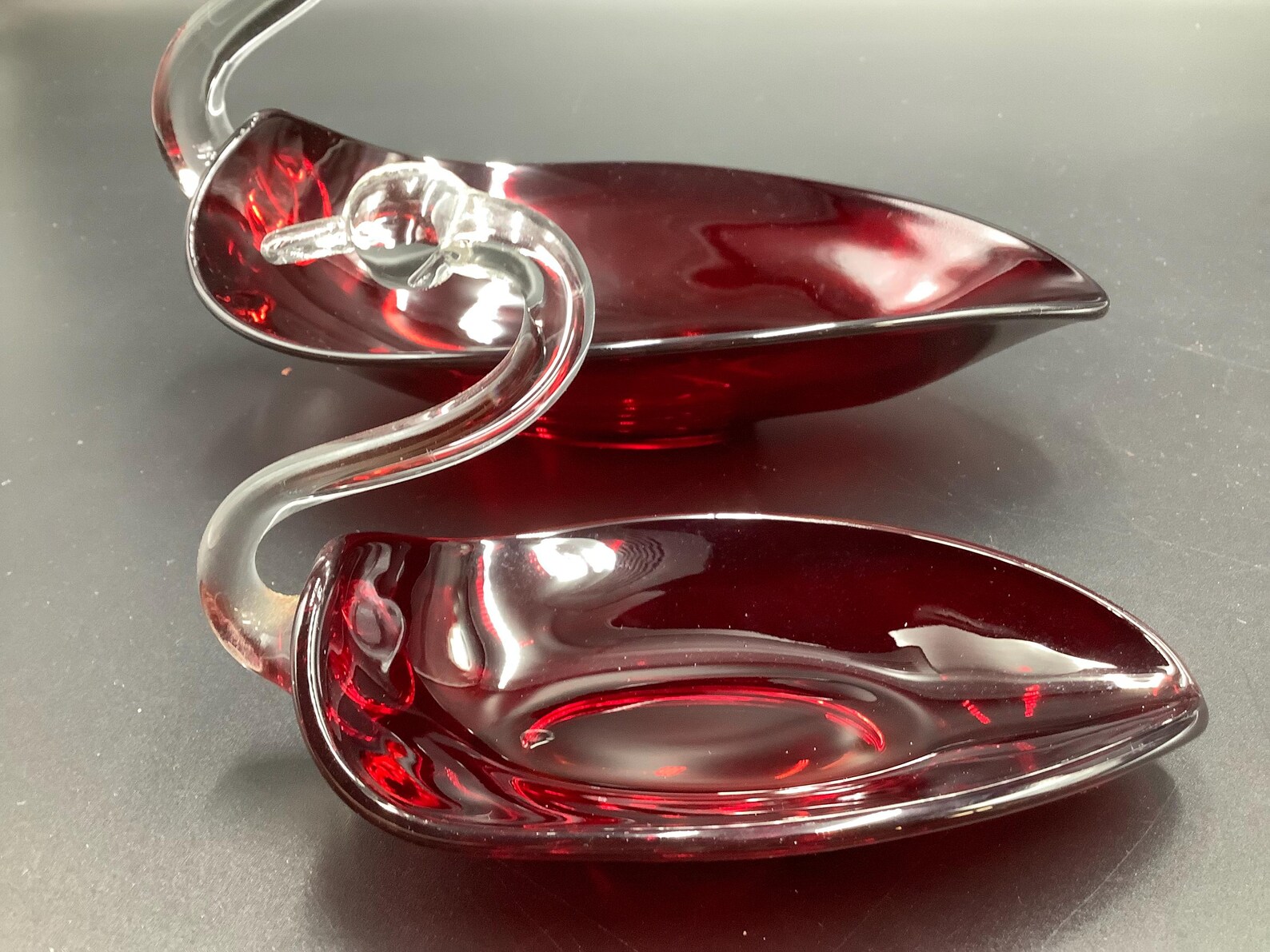 Vintage Set of Two MCM Art Glass Ruby Red and Clear Swans - Etsy