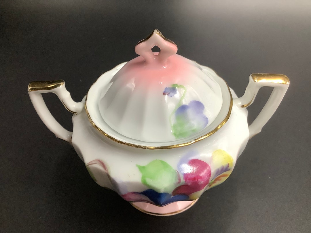 Vintage Japan Takiro Hand Painted Pansies Porcelain Small Sugar Bowl ...