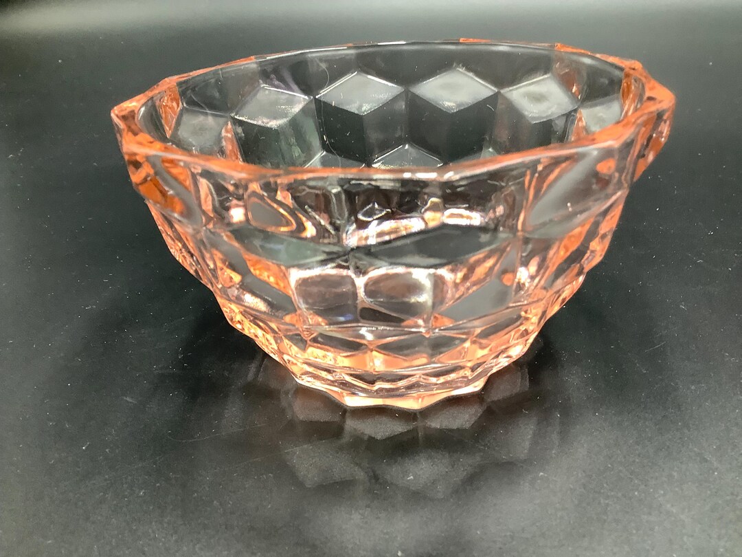 Jeanette Glass Pink Depression Glass Cube Pattern Berry Bowl - Etsy