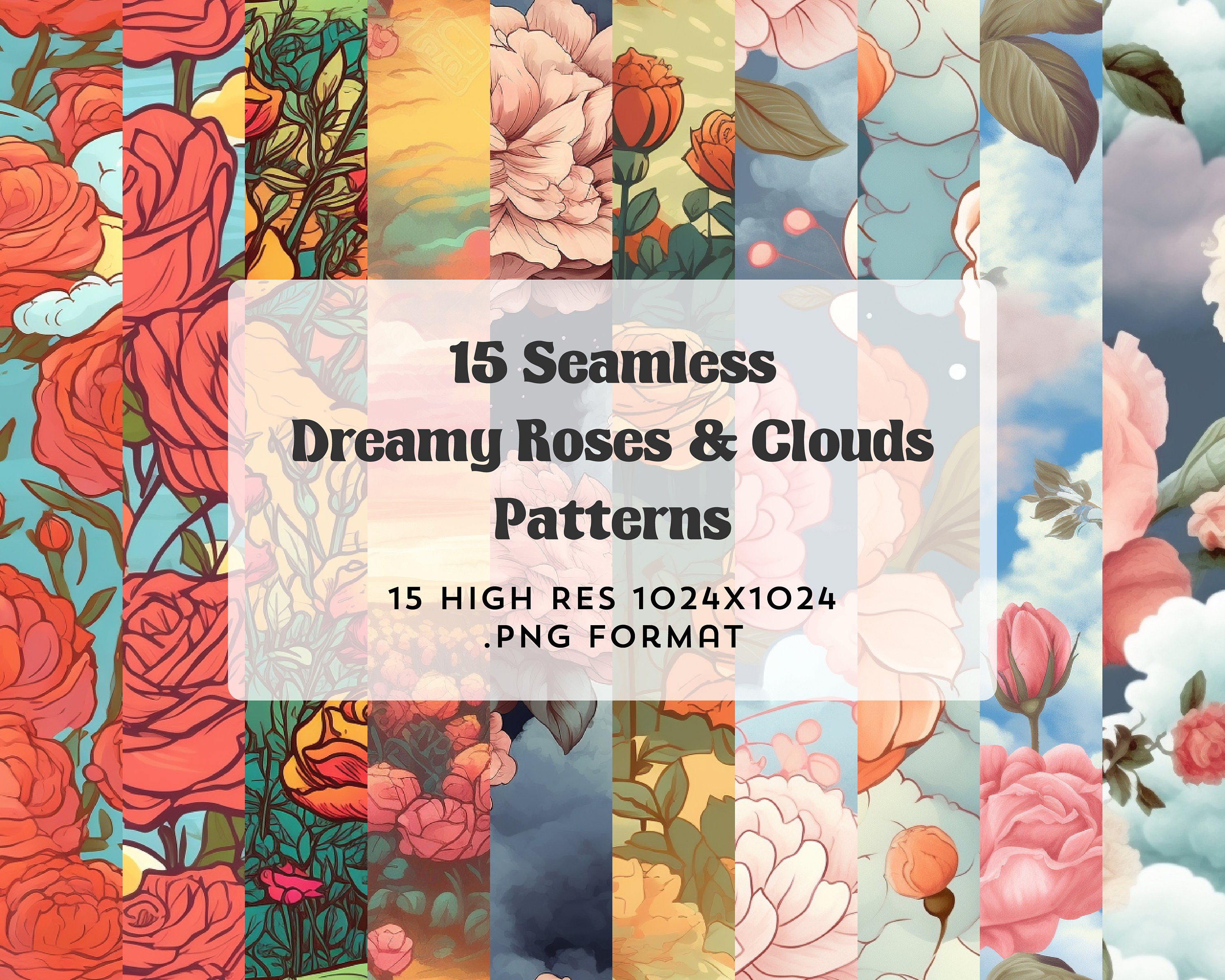 15 Seamless Floral Dreamy Roses & Clouds Tile Patterns - Etsy