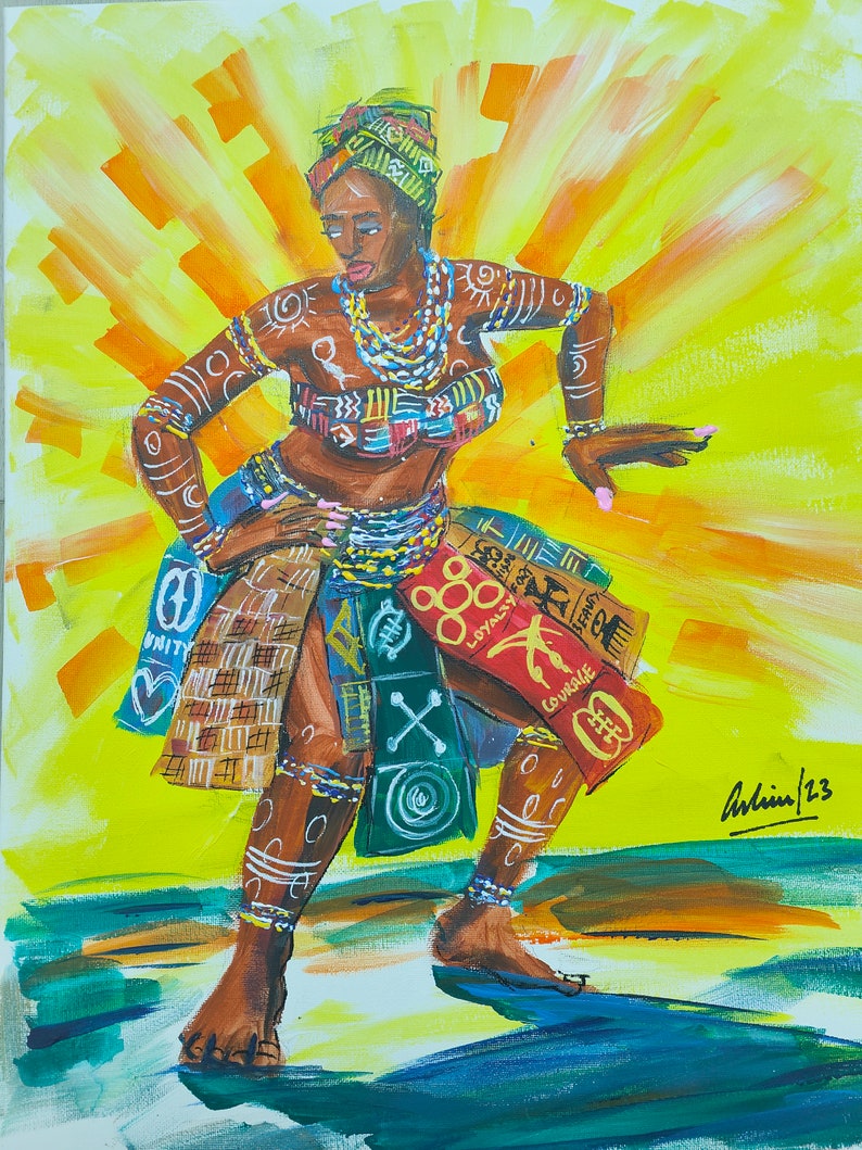 Adinkra Queen Art Print Vibrant Ghanaian Dancer Ethnic Dress Wall Decor ...
