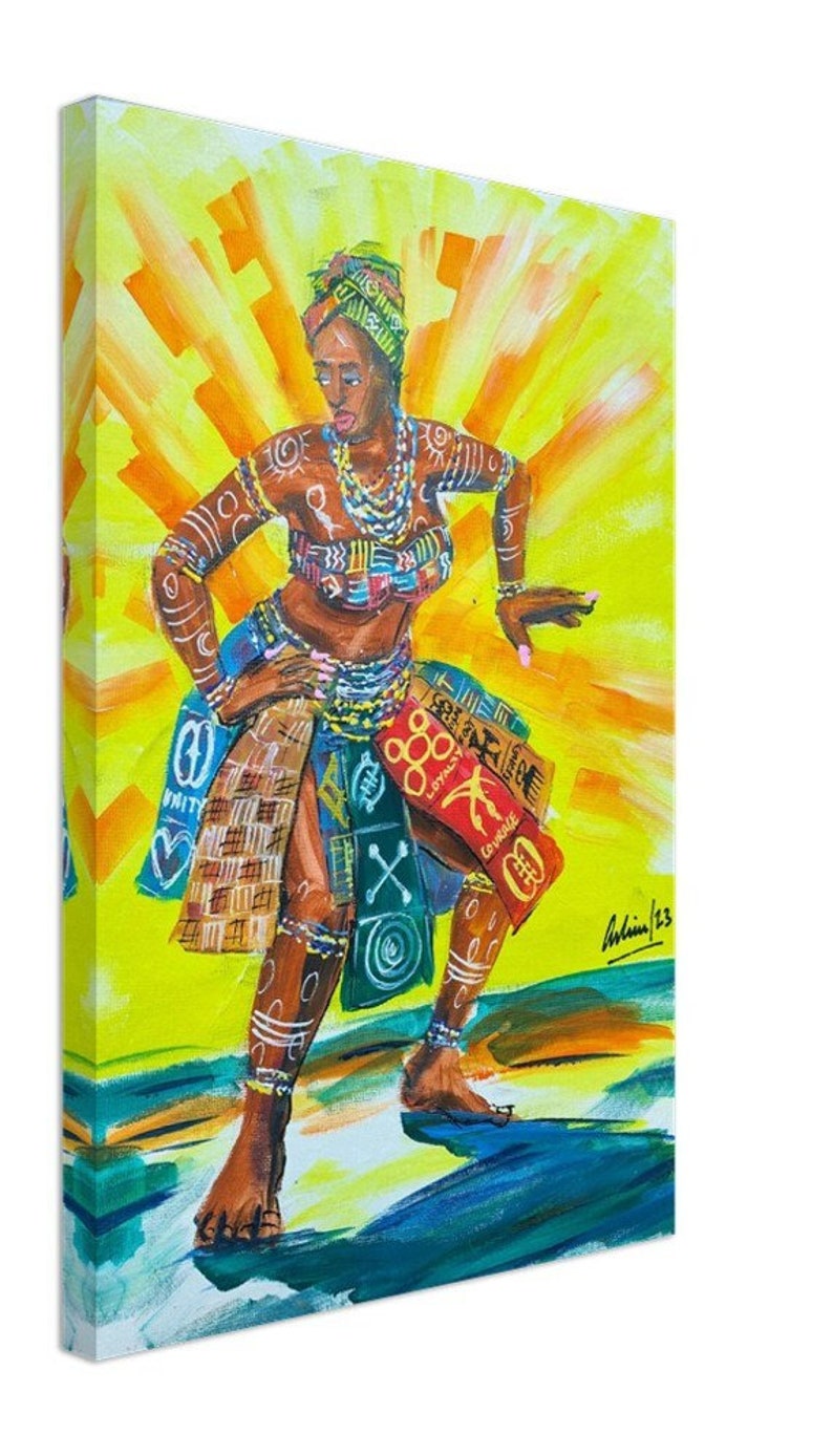 Adinkra Queen Art Print Vibrant Ghanaian Dancer Ethnic Dress Wall Decor ...