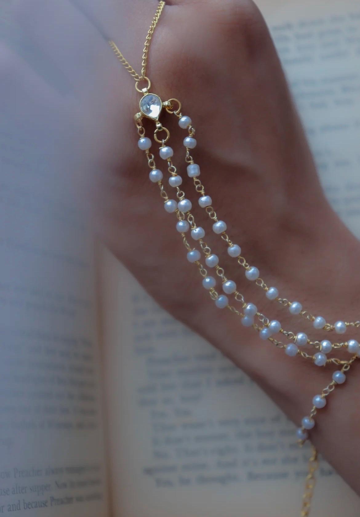 TARANG Pearls Gold Plated Chain Handfool in Link Chain Bracelet. - Etsy