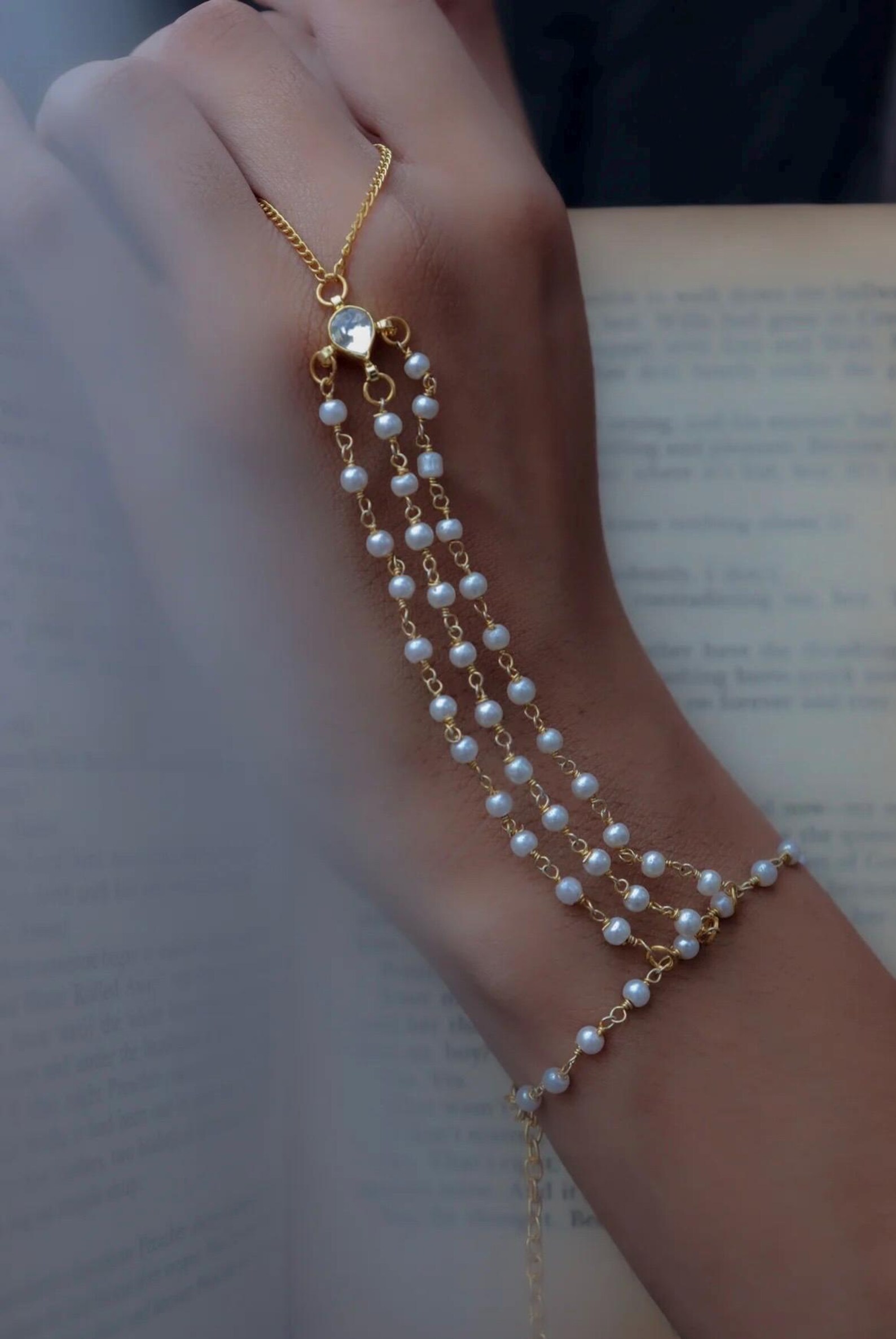 TARANG Pearls Gold Plated Chain Handfool in Link Chain Bracelet. - Etsy