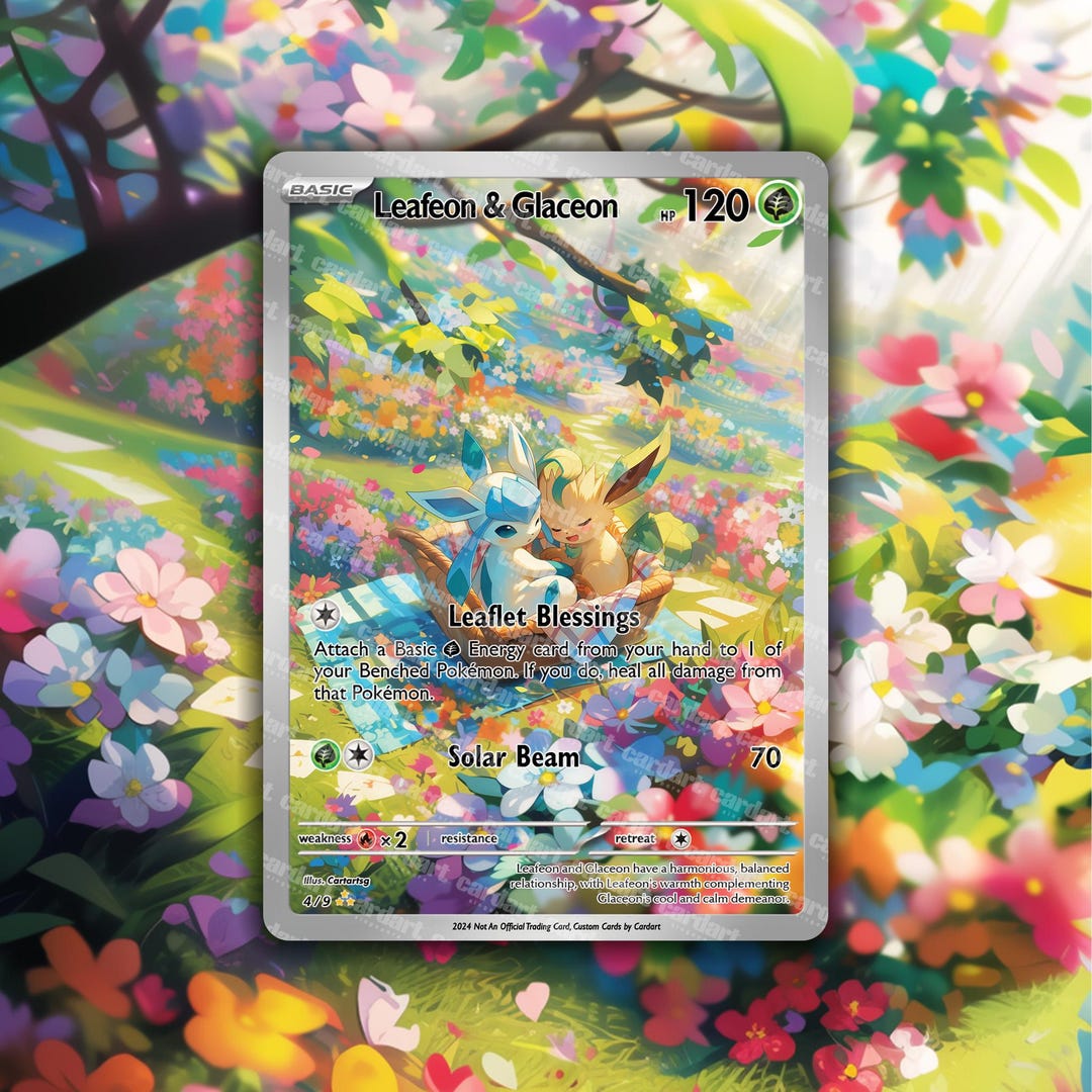 Leafeon & Glaceon Holographic Custom TCG • Cuddle Cardart - Etsy