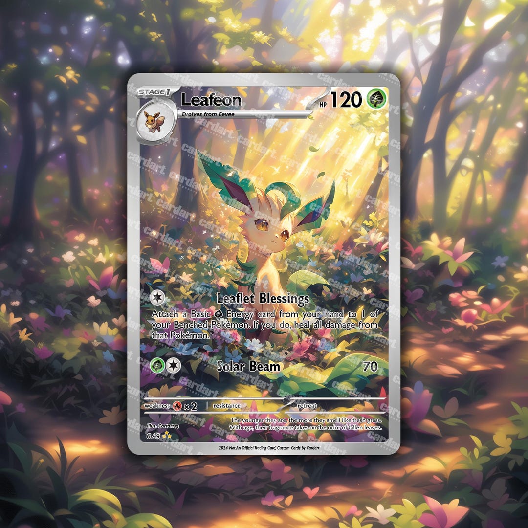 Leafeon Holographic Custom TCG • Eeveelution Cardart - Etsy