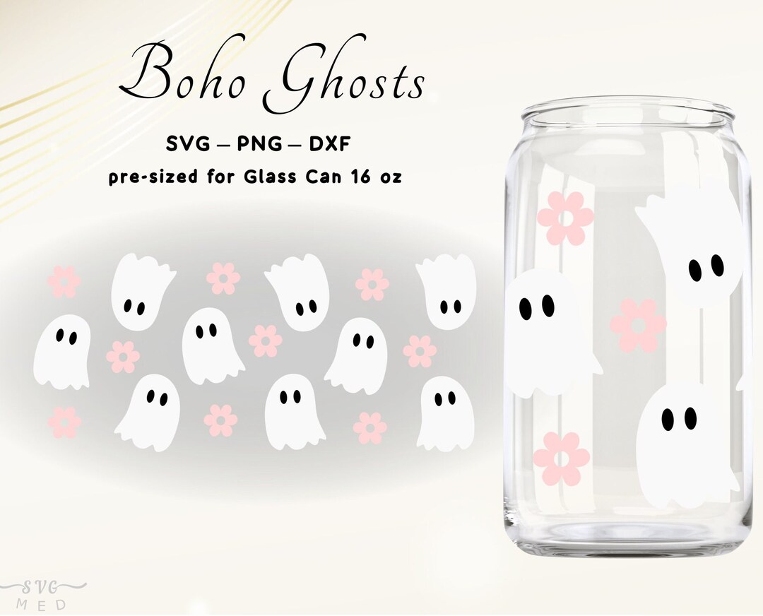 Ghost Svg Wrap Ghost Glass Can Svg 16 Oz Glass Can Wrap Svg Cut File ...